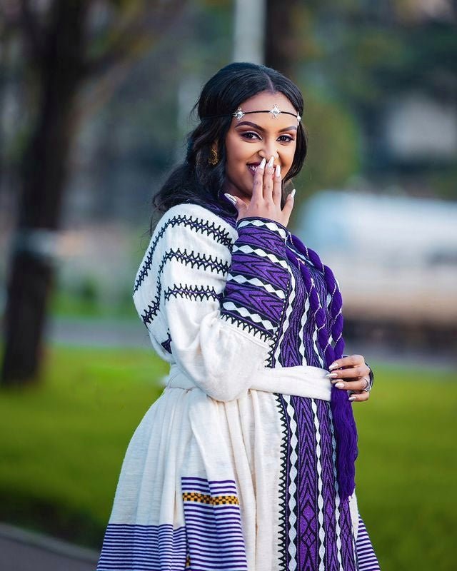 Elegant Purple Cultural Ethiopian Couples Outfit Habesha Couple's Outf ...