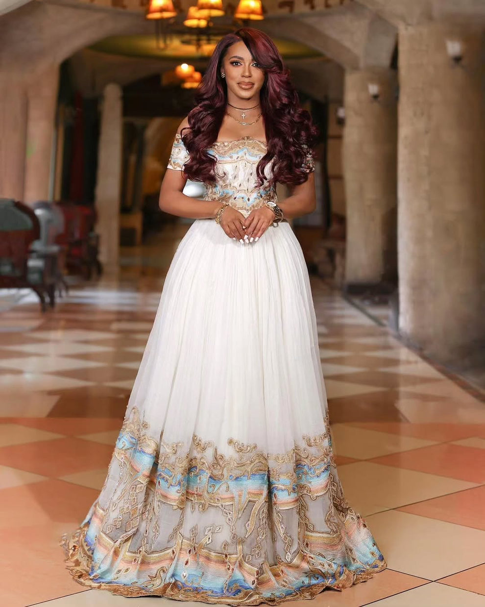 Stylish Light Color Habesha Dress Traditional Ethiopian Kemise ...