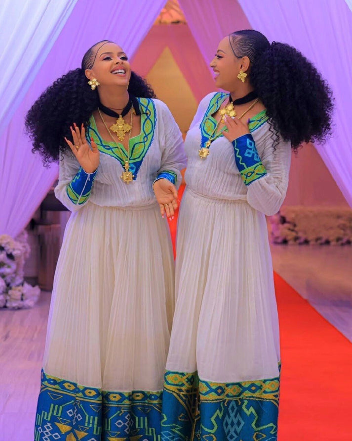 Blue Gorgeous Pattern Habesha Dress Modern Habesha Kemis Design Habesh ...