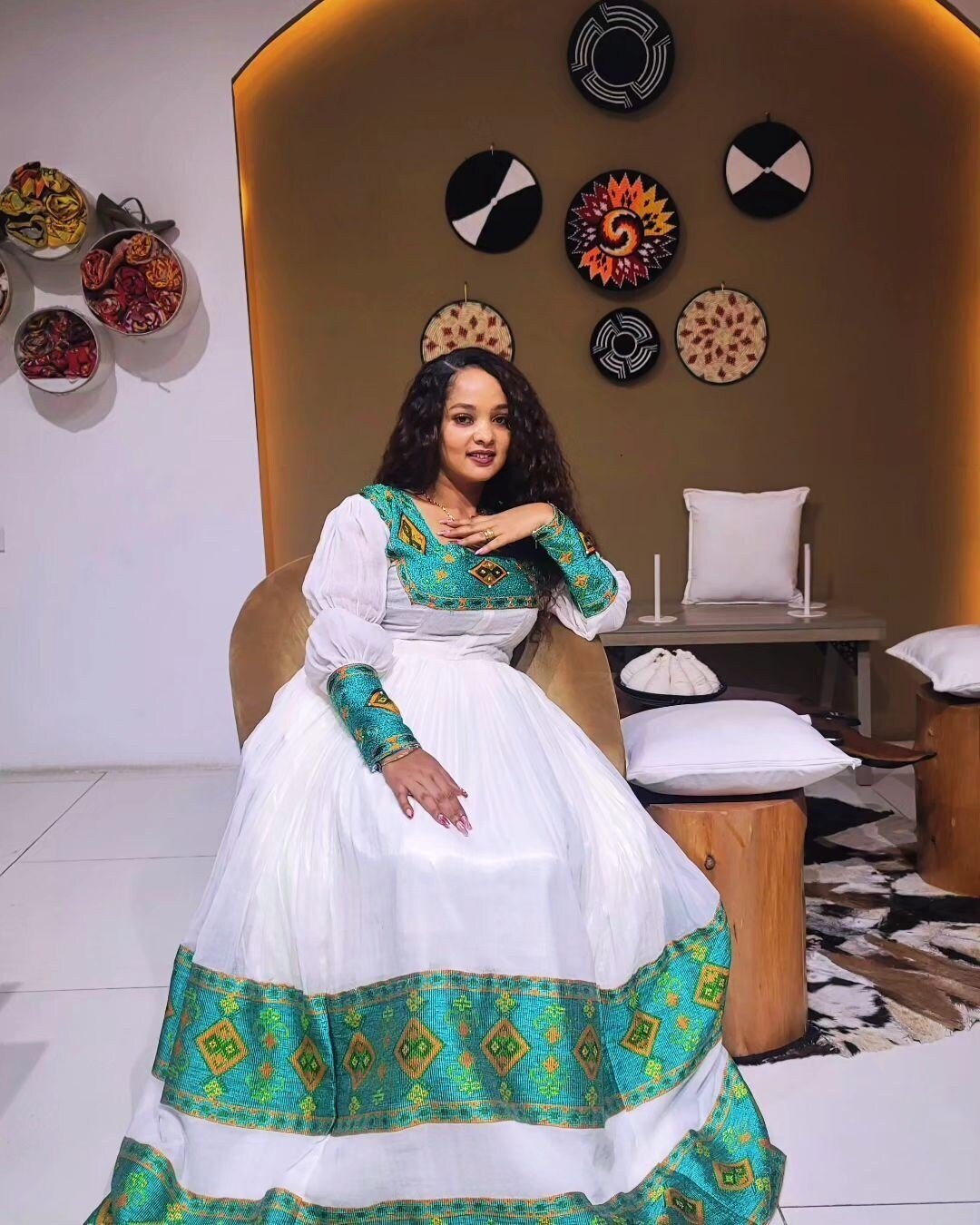 Sapphire Sparkle Blue Design Pattern Habesha Dress with Radiant Handwo ...