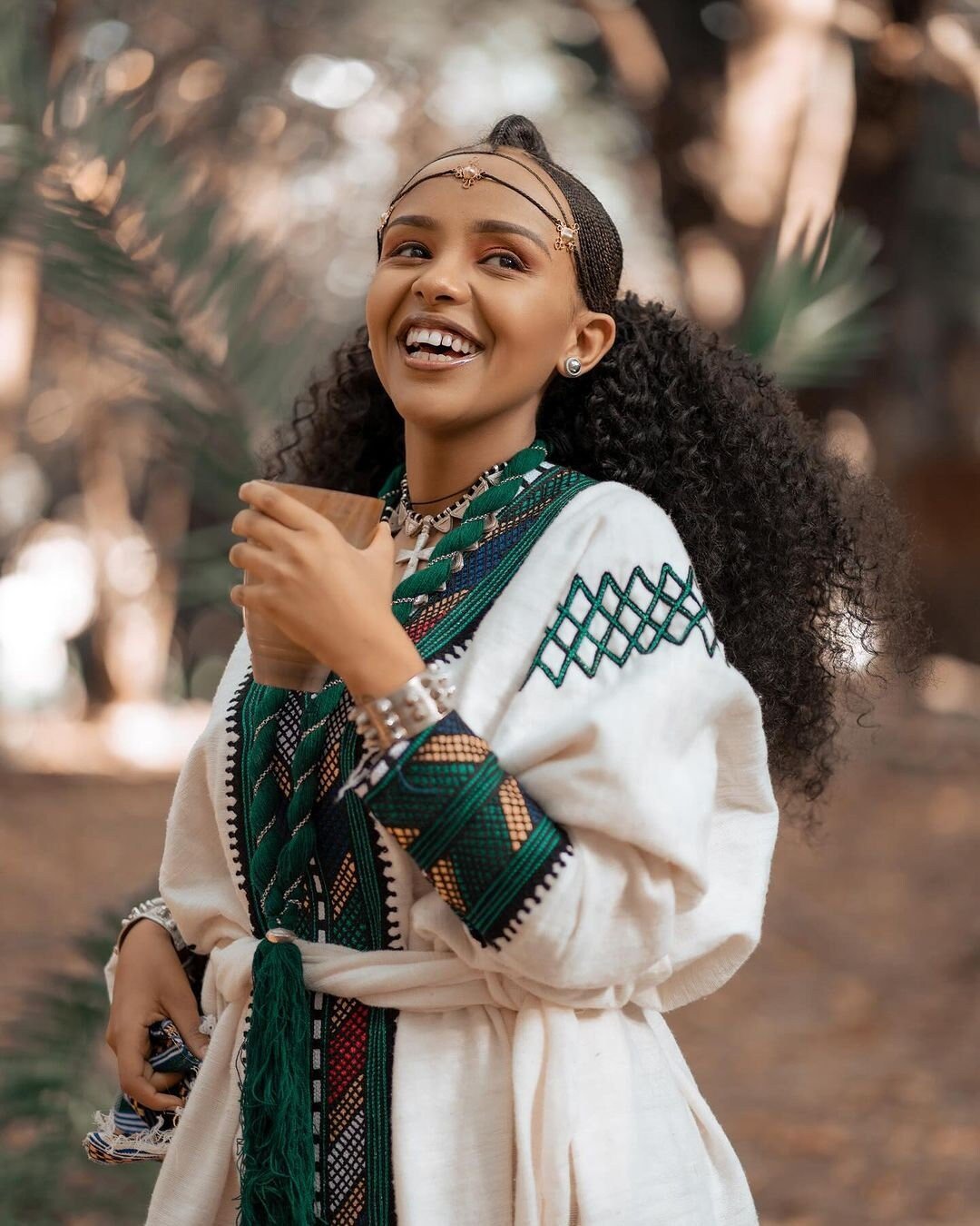 Regal Charm Dark Green Tilet Cultural Habesha Dress with Handwoven Det ...