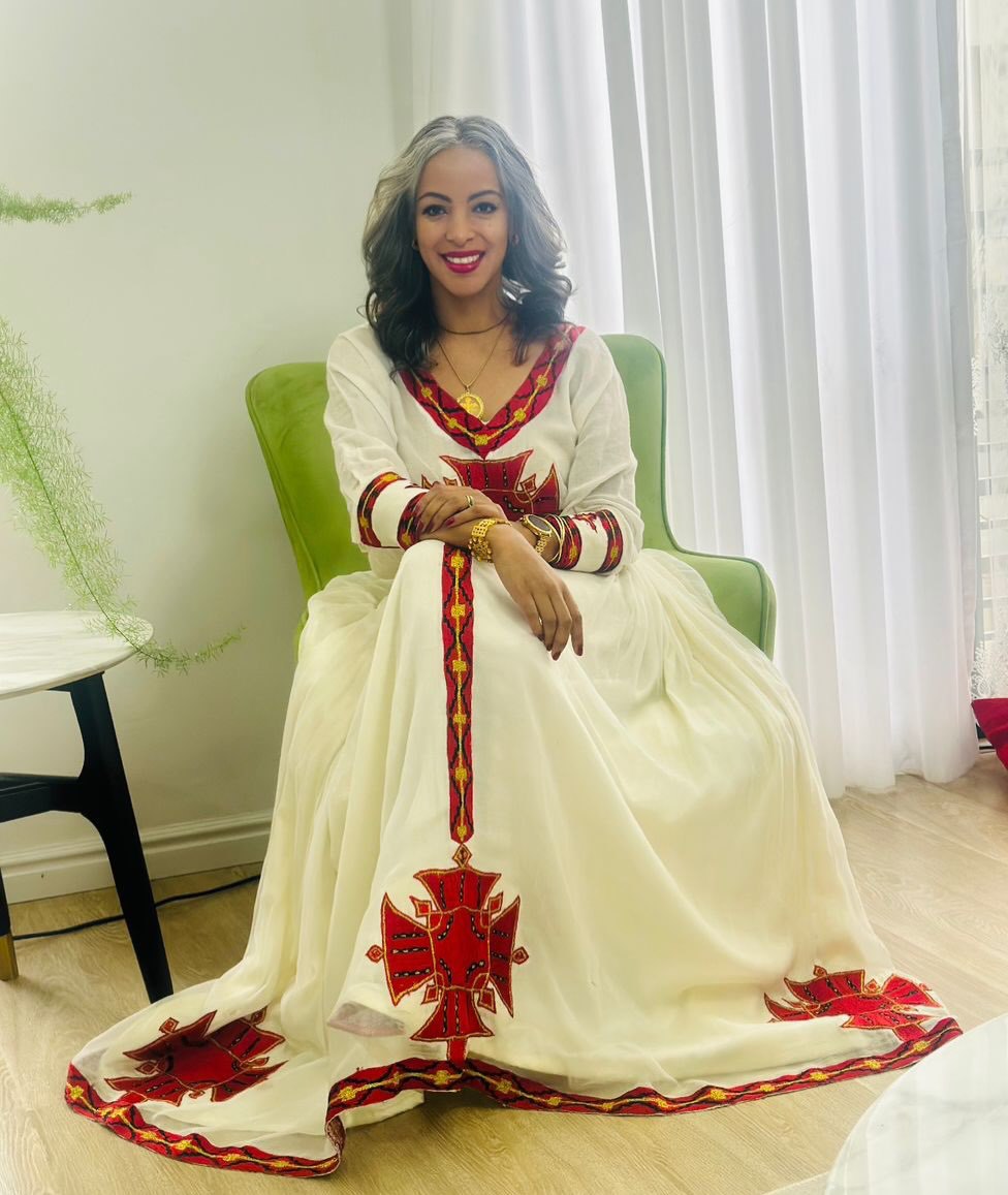 Cross Design Habesha Kemis Long Sleeve Habesha Dress in Ethiopian ...