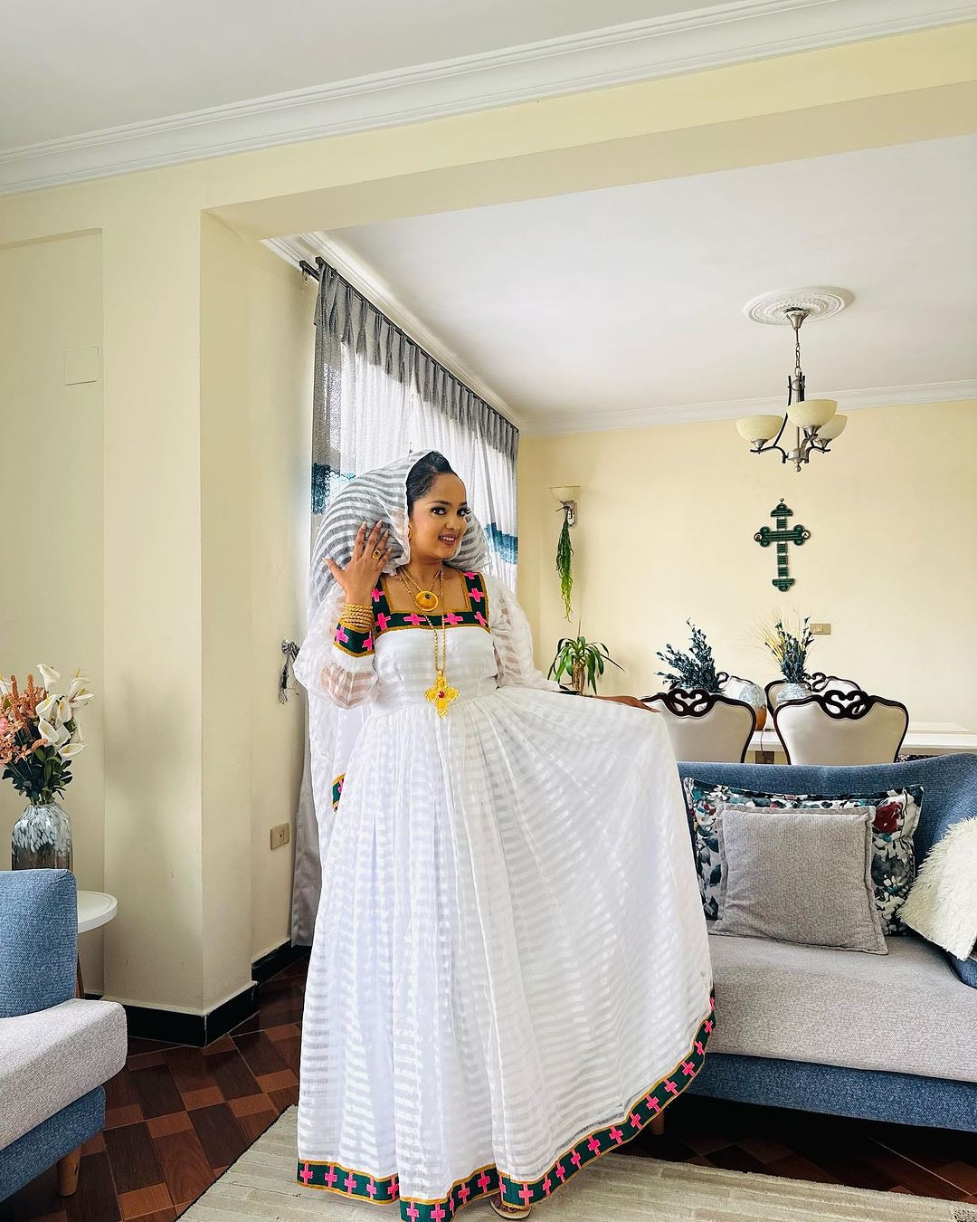 Chic Habesha Kemis with Black and Pink Cross Designs Habesha Kemis Eth ...