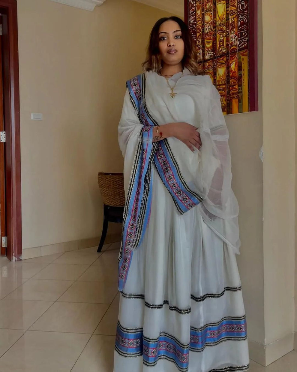 Blue Pattern Simple Habesha Dress Habesha Kemis Ethiopian Dress Style ...
