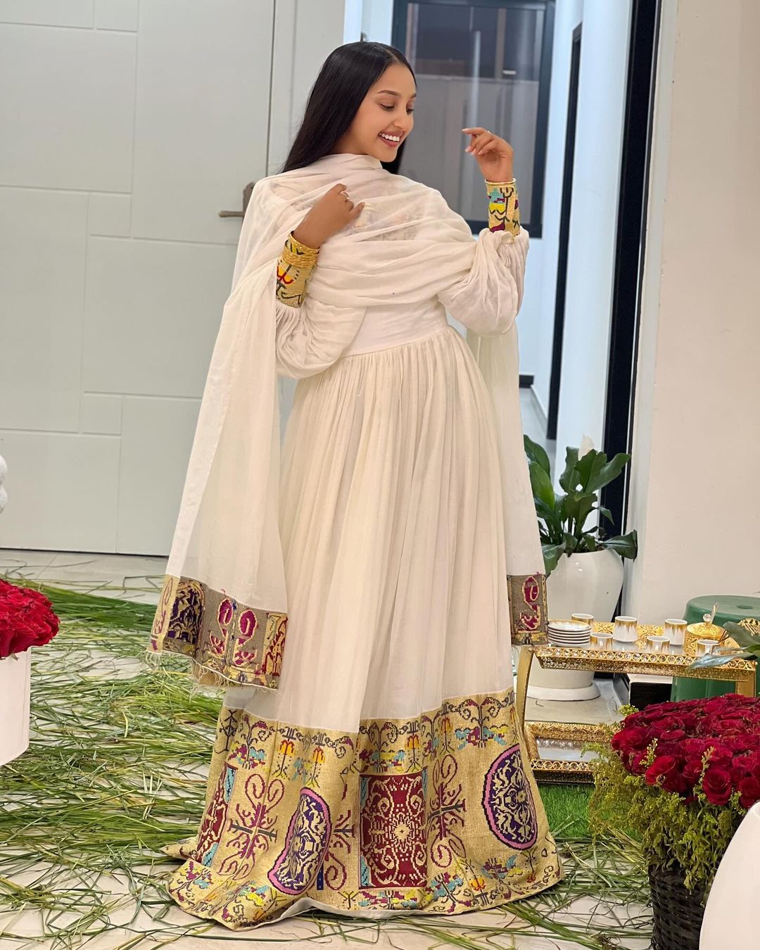 Vibrant Elegant Habesha Dress Colorful Detailed Pattern Modern Ethiopi ...