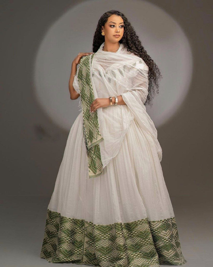 Exquisite Pattern Habesha Dress Green Detailed Pattern Habesha Kemis D ...