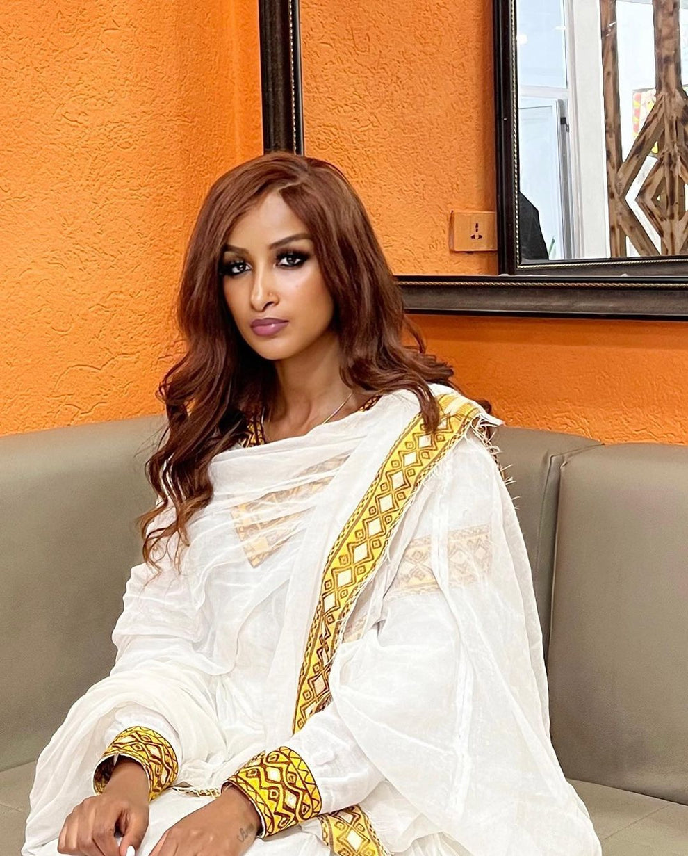 Golden Yellow Modern Habesha Kemis Beautiful Habesha Dress Design ...
