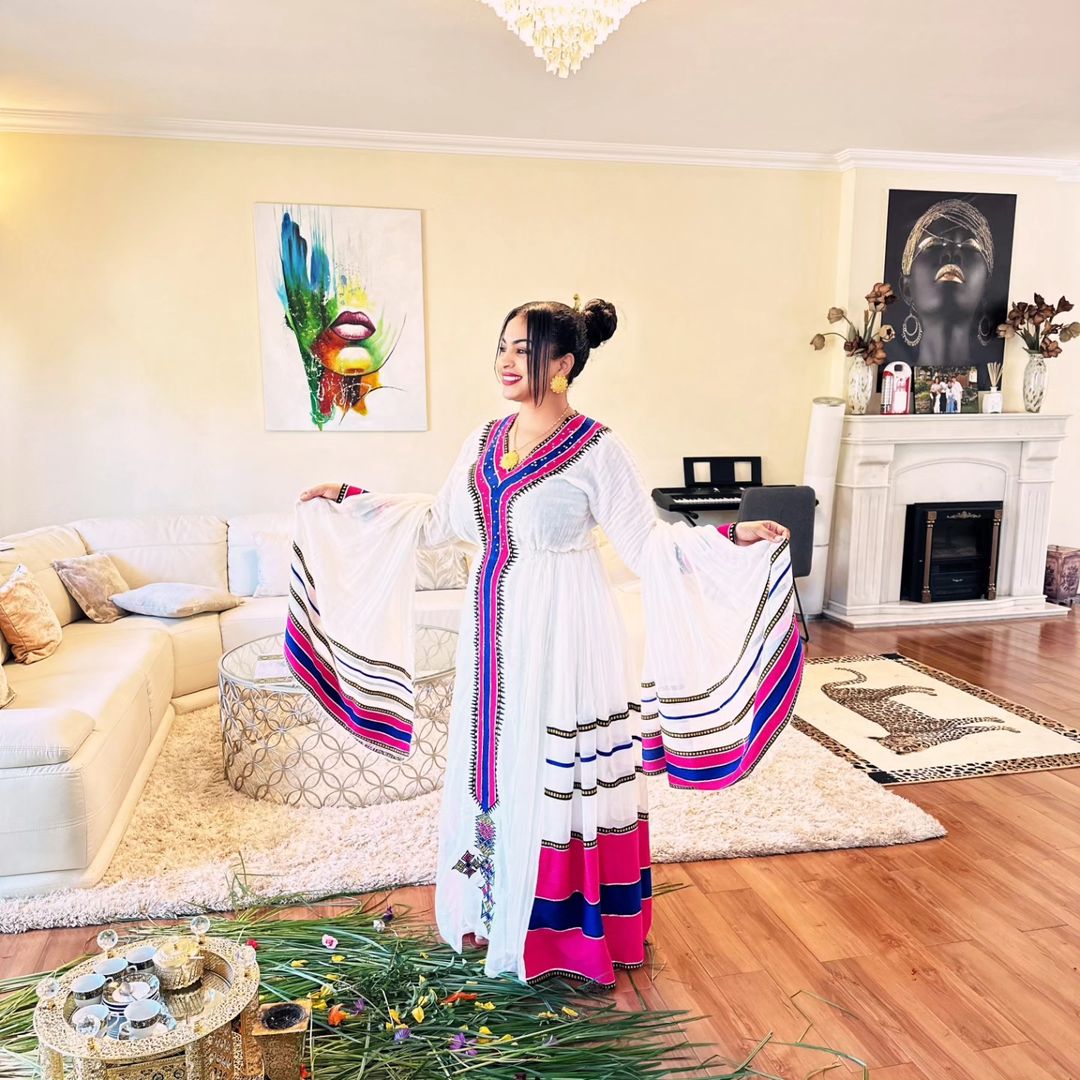 Vibrant Ethiopian Traditional Dress Modern Habesha Kemis ...