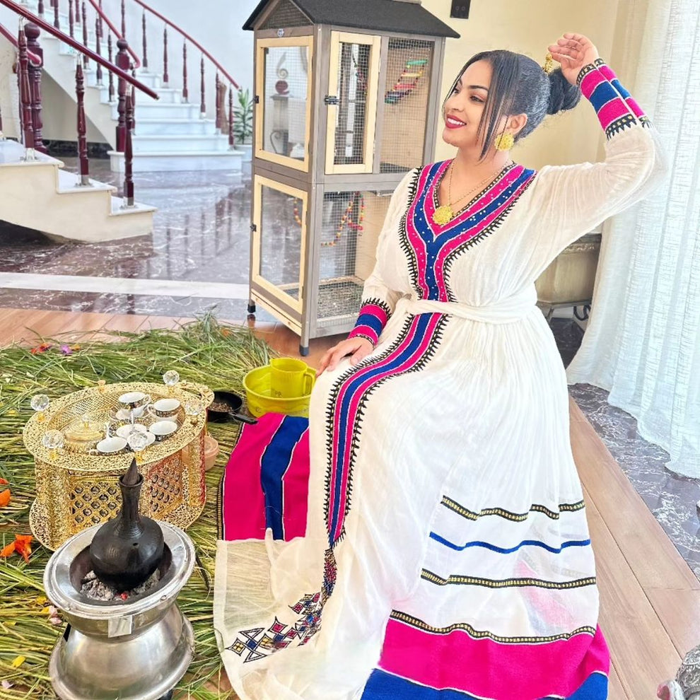 Vibrant Ethiopian Traditional Dress Modern Habesha Kemis ...