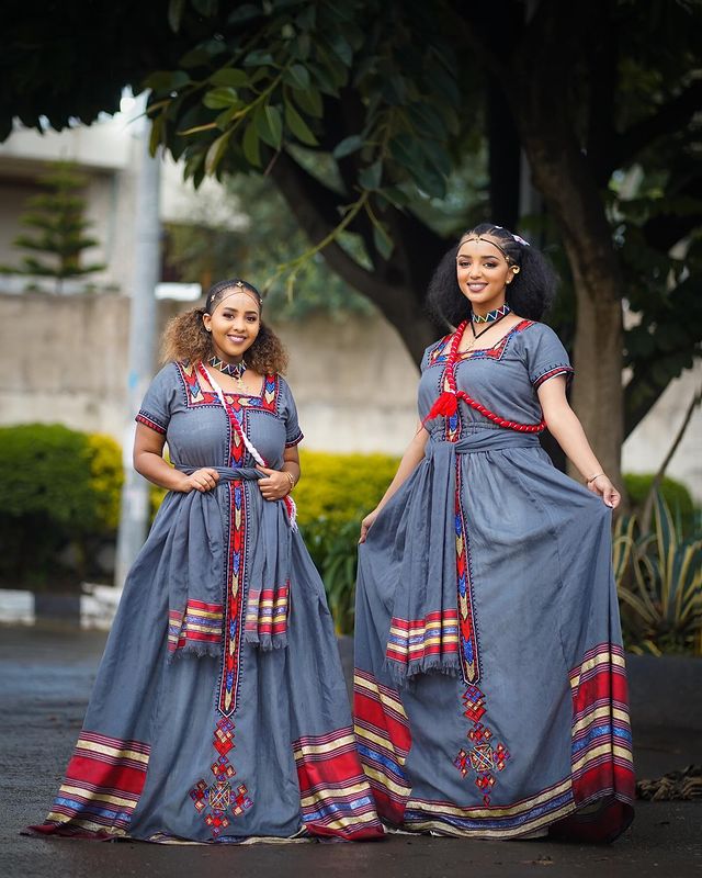 Dark Grey Stylish Ashenda Dress Elegant Habesha Kemis – TheEthiopianStore