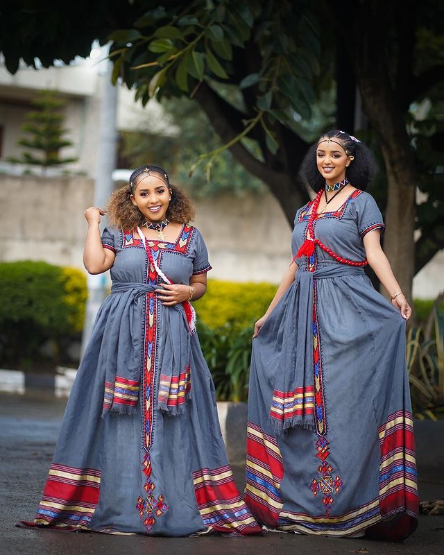 Dark Grey Stylish Ashenda Dress Elegant Habesha Kemis – TheEthiopianStore