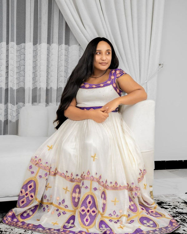 Purple Elegance in Ethiopian Traditional Dress: Handmade Cultural Ador ...