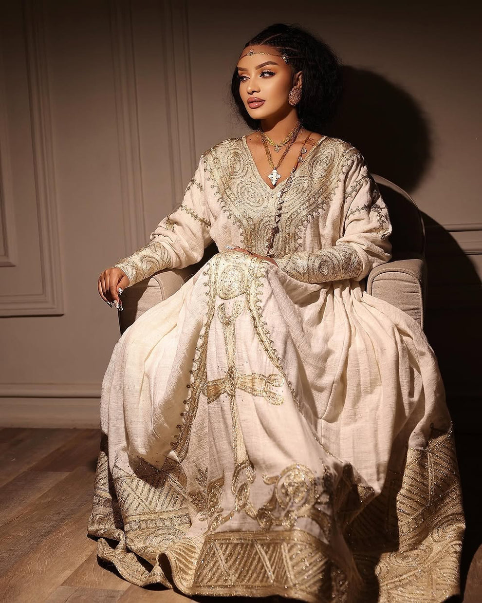 Enchanting Handstitched Silver Colored Traditional Dress: Wide Embroid ...