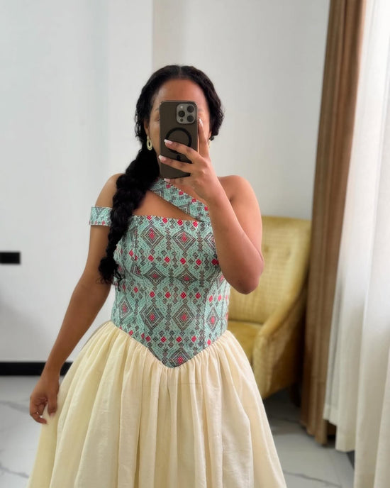 Glorious Modern Deigned Blue Habesha Dress: with Asymmetric Modern Sle ...