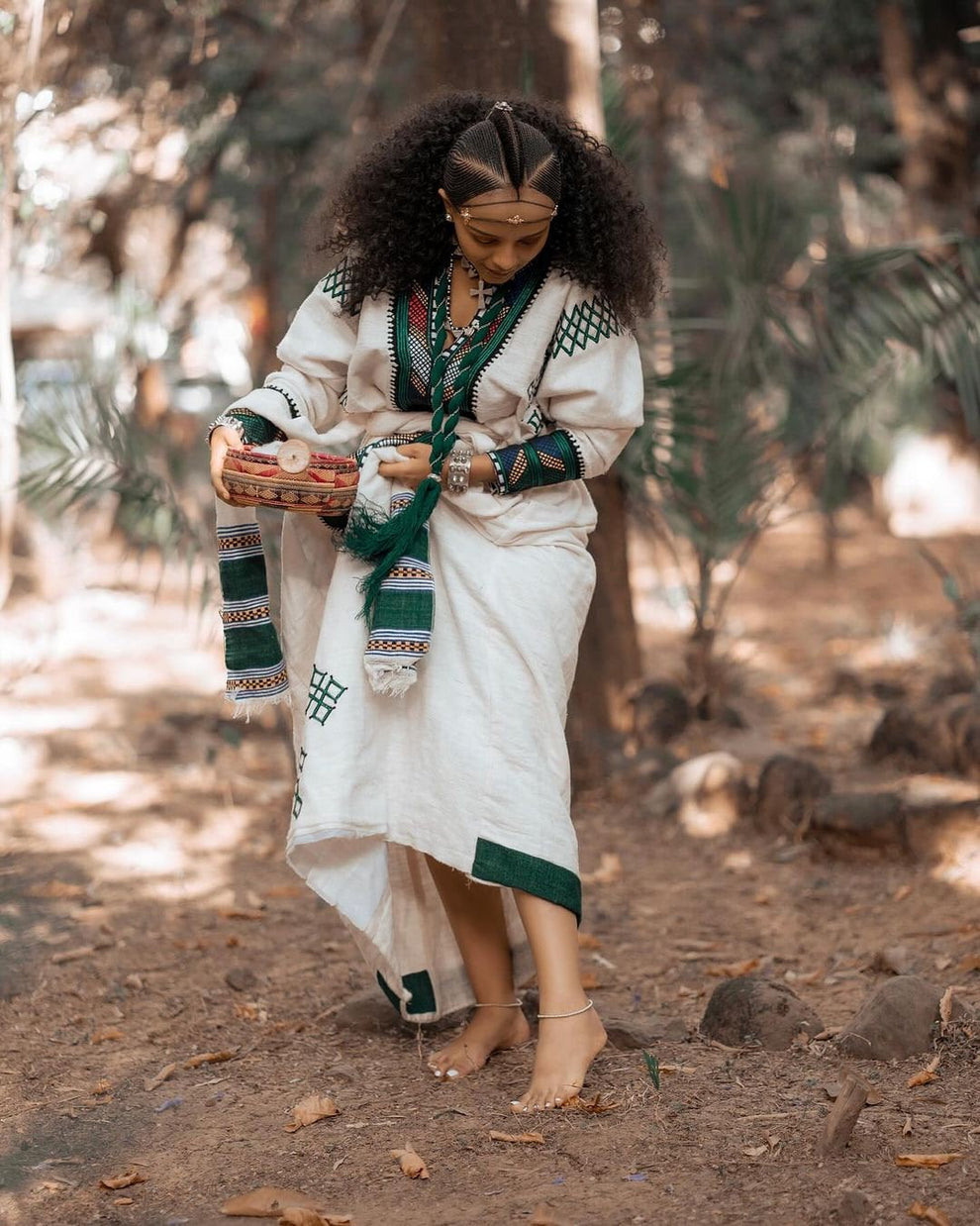 Regal Charm Dark Green Tilet Cultural Habesha Dress with Handwoven Det ...